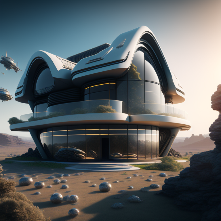 Alien Futuristic House, Alien Farm With Alien Animals In Background ...