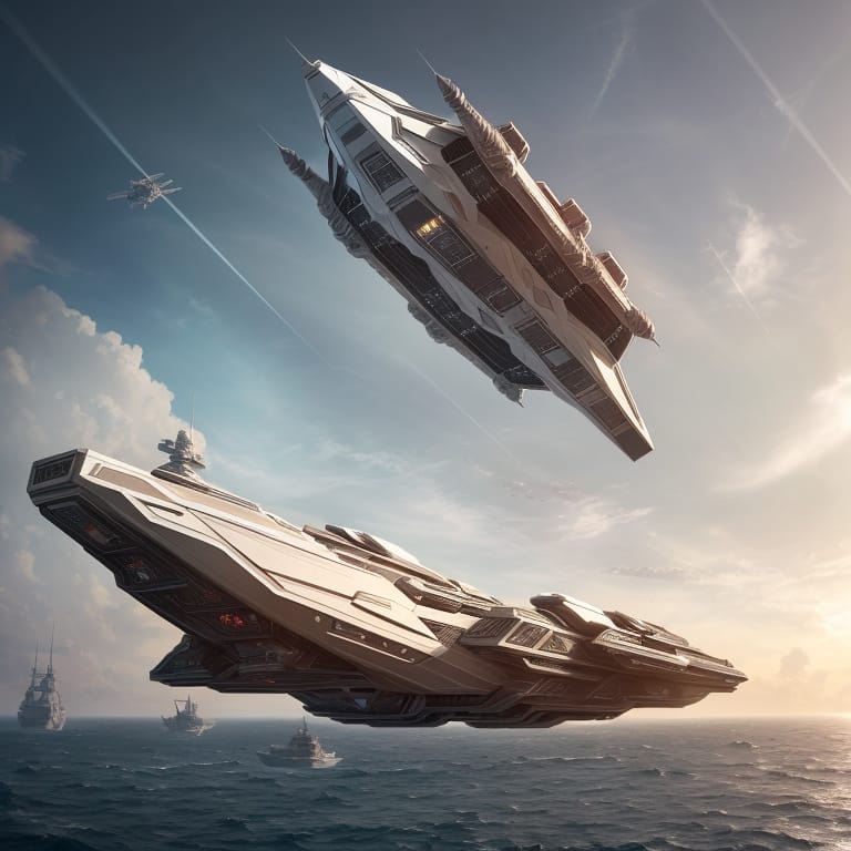 Eve Online Styled Cruiser Class Spaceship, Orbiting A Space Station ...