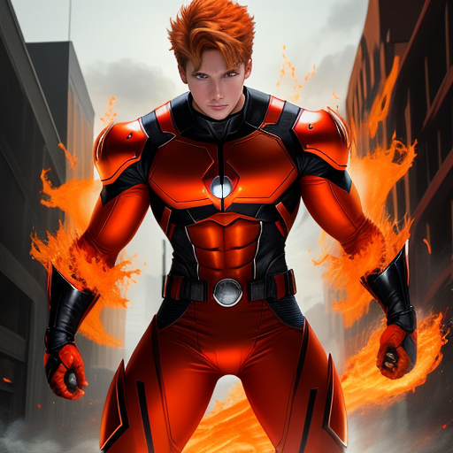 Male Superhero Tanner Buchanan Orange And Red Suit Mutant Fire ...