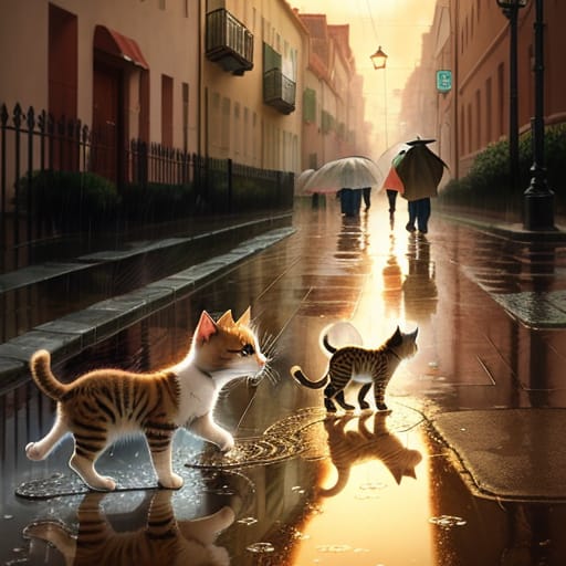 Kittens Playing In Puddle During A Rain Storm. , Taken During The ...